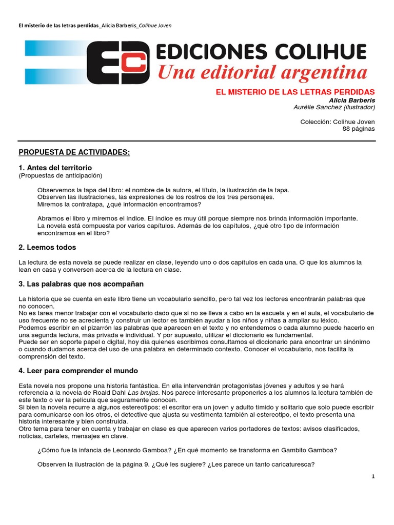 El Misterio de Las Letras Perdidas - Alicia Barberis | PDF