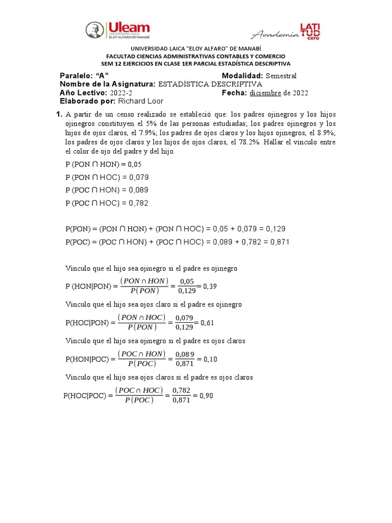 SEM 12 Ejercicios en Clase ED 2022-2 | PDF
