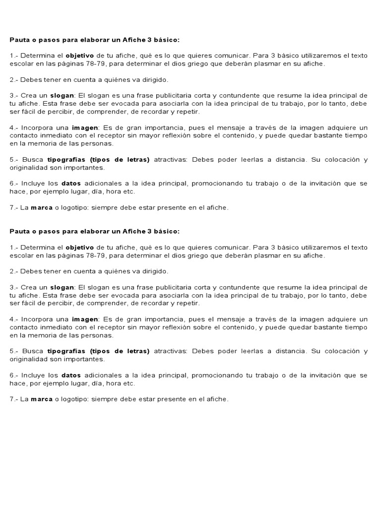 Pauta o Pasos para Elaborar Un Afiche 3 Básico. | PDF