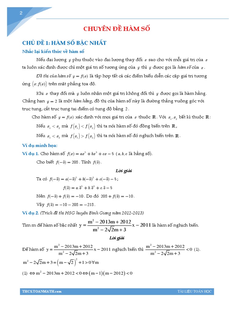 Ly Thuyet Va Bai Tap Chuyen de Ham So | PDF