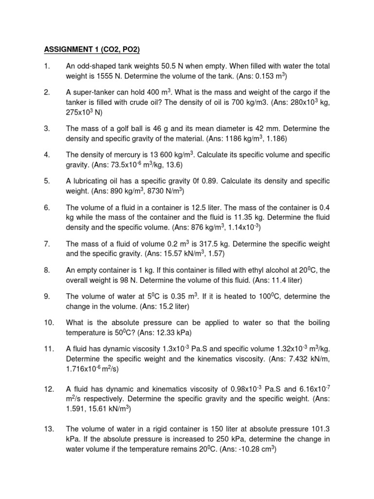Assignment 1 | PDF | Pressure | Viscosity