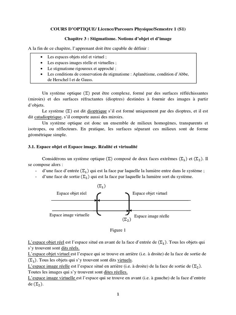 Stigmatisme en optique : définitions et conditions | PDF | Indice de ...