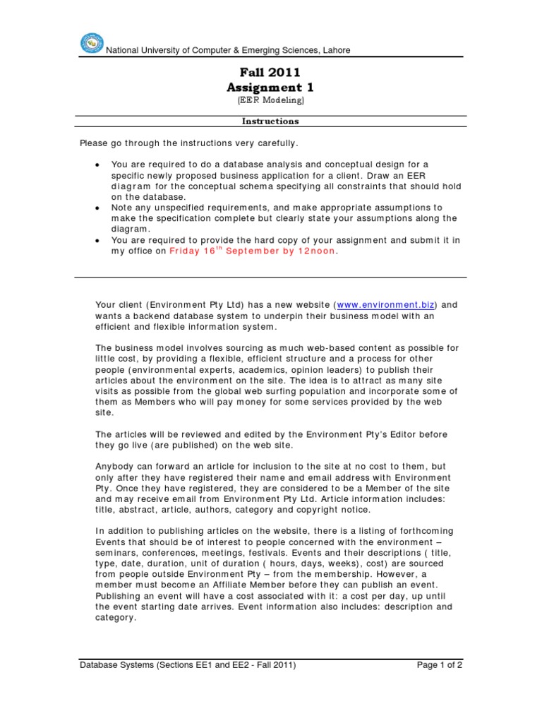 Assignment 1 Eer Modeling Pdf Websites Conceptual Model