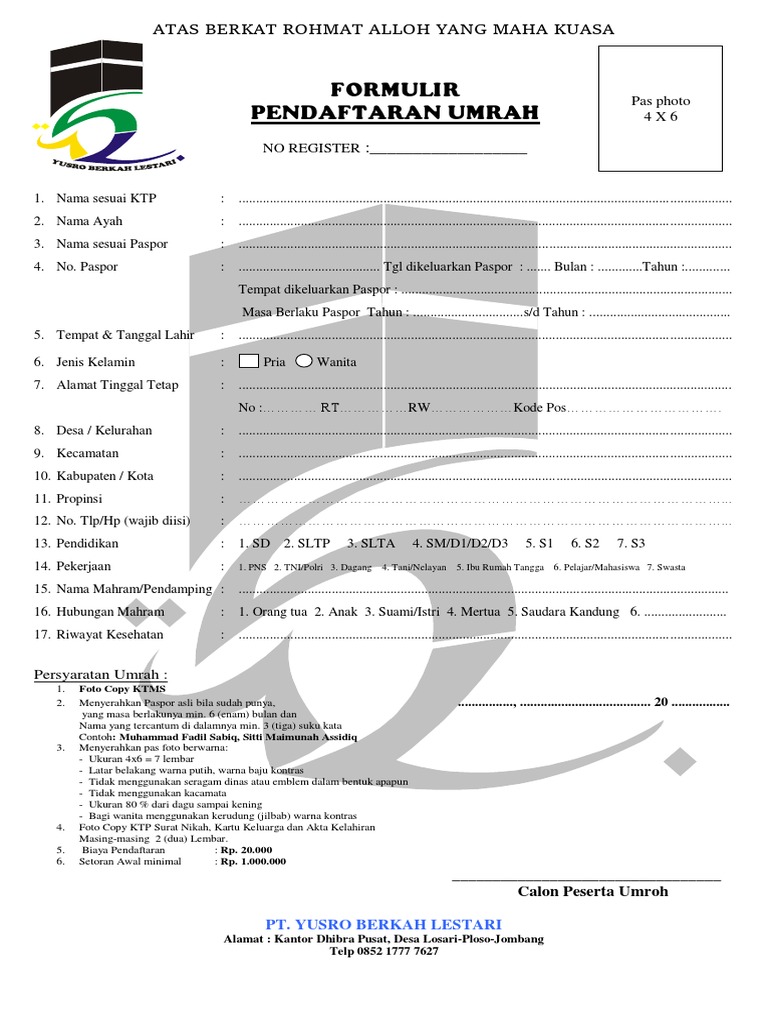 Formulir Pendaftaran Umroh | PDF