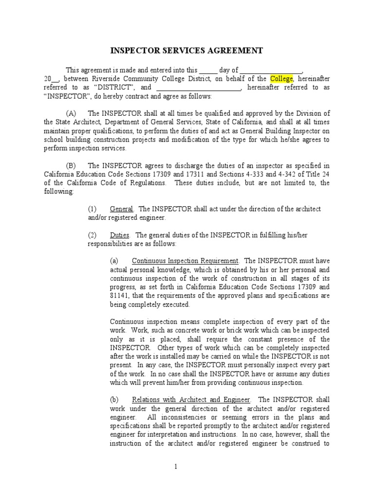 Inspector Services Agreement | PDF