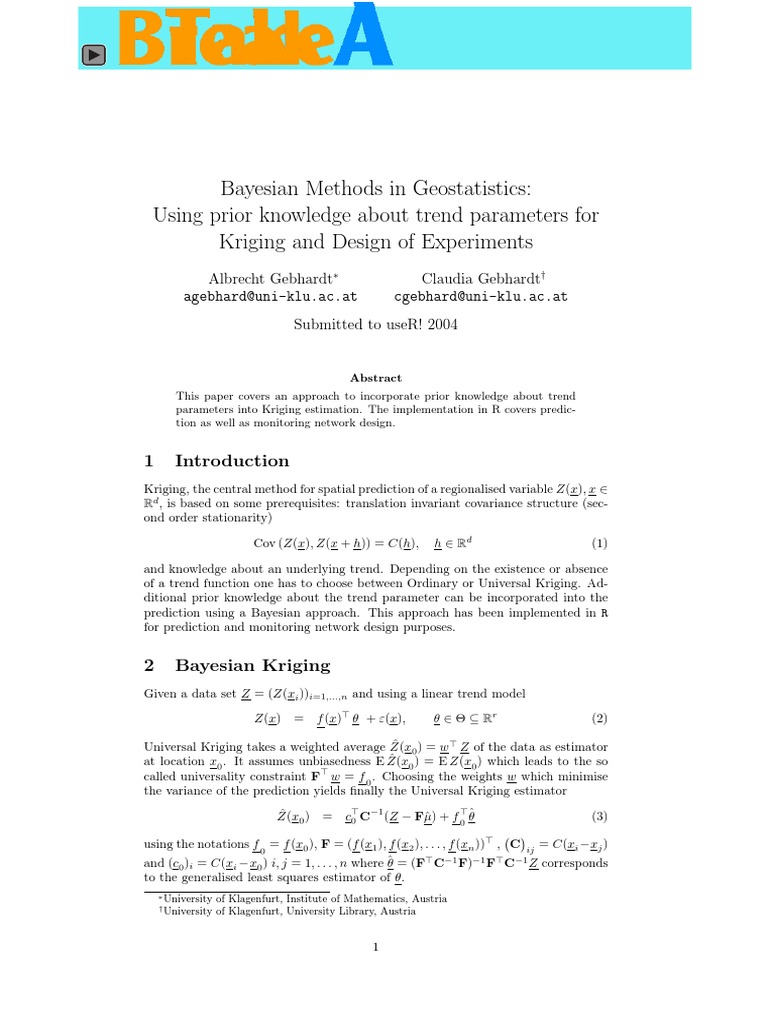 Gebhardt+Gebhardt-Bayesian Methods in Geostatistics | PDF | Bias Of An Estimator | Quantitative ...