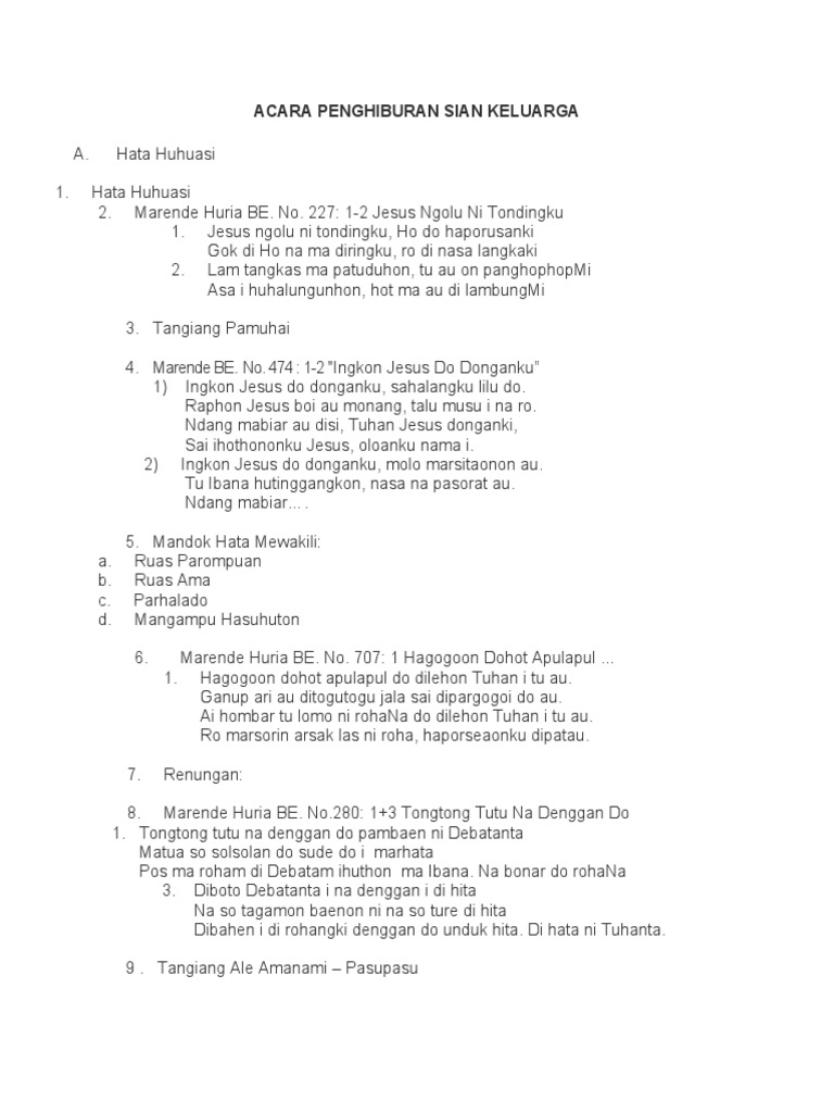 Acara Penghiburan Keluarga Batak | PDF