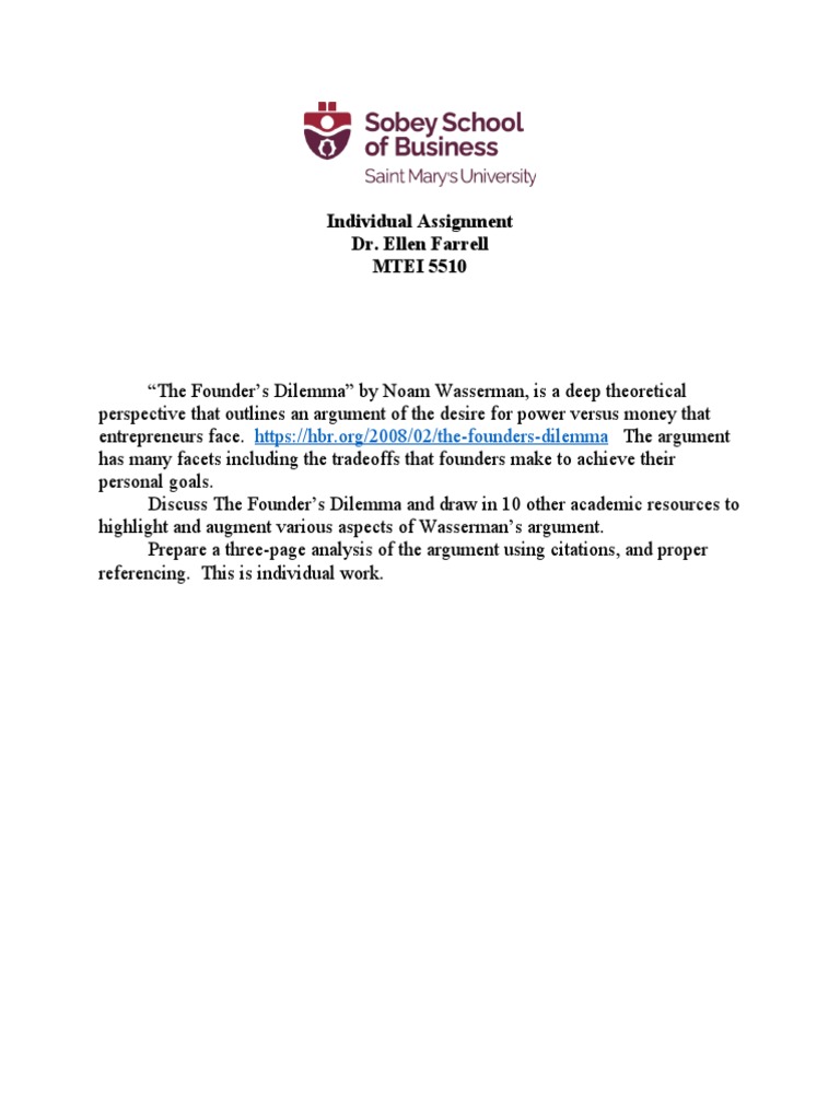 Founder's Dilemma Assignment | PDF | Entrepreneurship | Economies