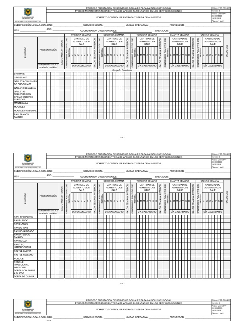 Kardex Alimentos Formato Nuevo - PAN | PDF