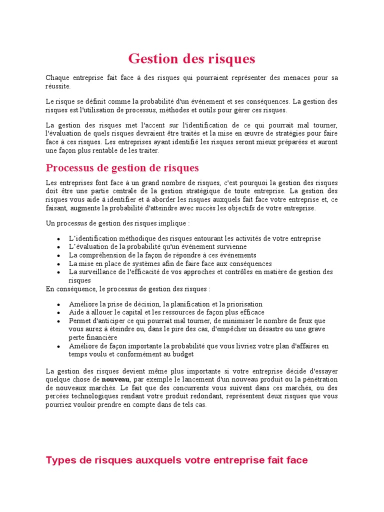 Gestion de Risque | PDF