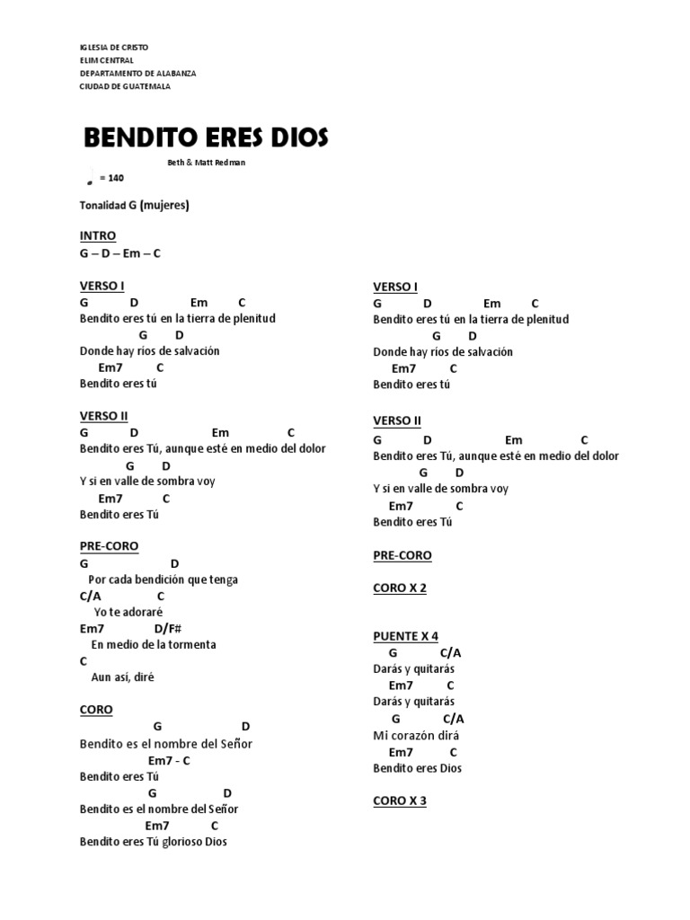 Bendito Eres Dios | PDF | Adoración Cristiana Y Liturgia | Teología