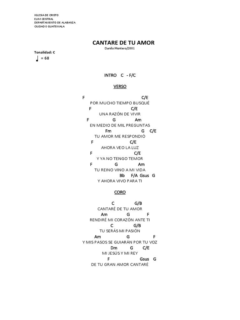 CANTARÉ DE TU AMOR (Danilo Montero) | PDF