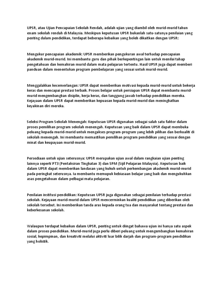 Kebaikan Upsr | PDF | Karier & Perkembangan | Pengembangan Diri