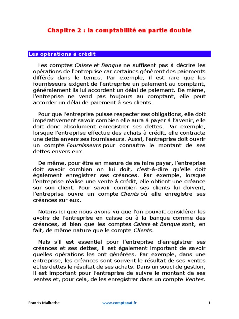 CHAPITRE 2-LA COMPTABILITE DOUBLE - Copie | PDF