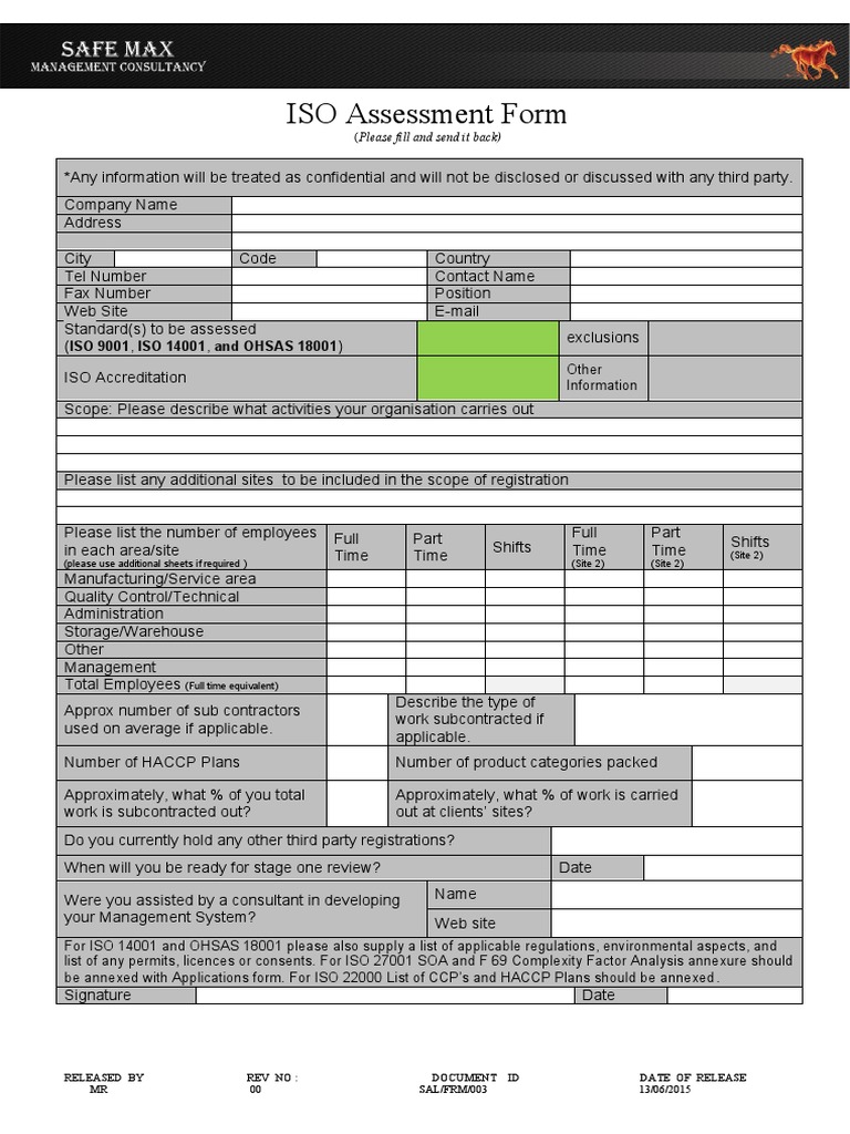 Iso Assessment Form | PDF | International Organization For ...