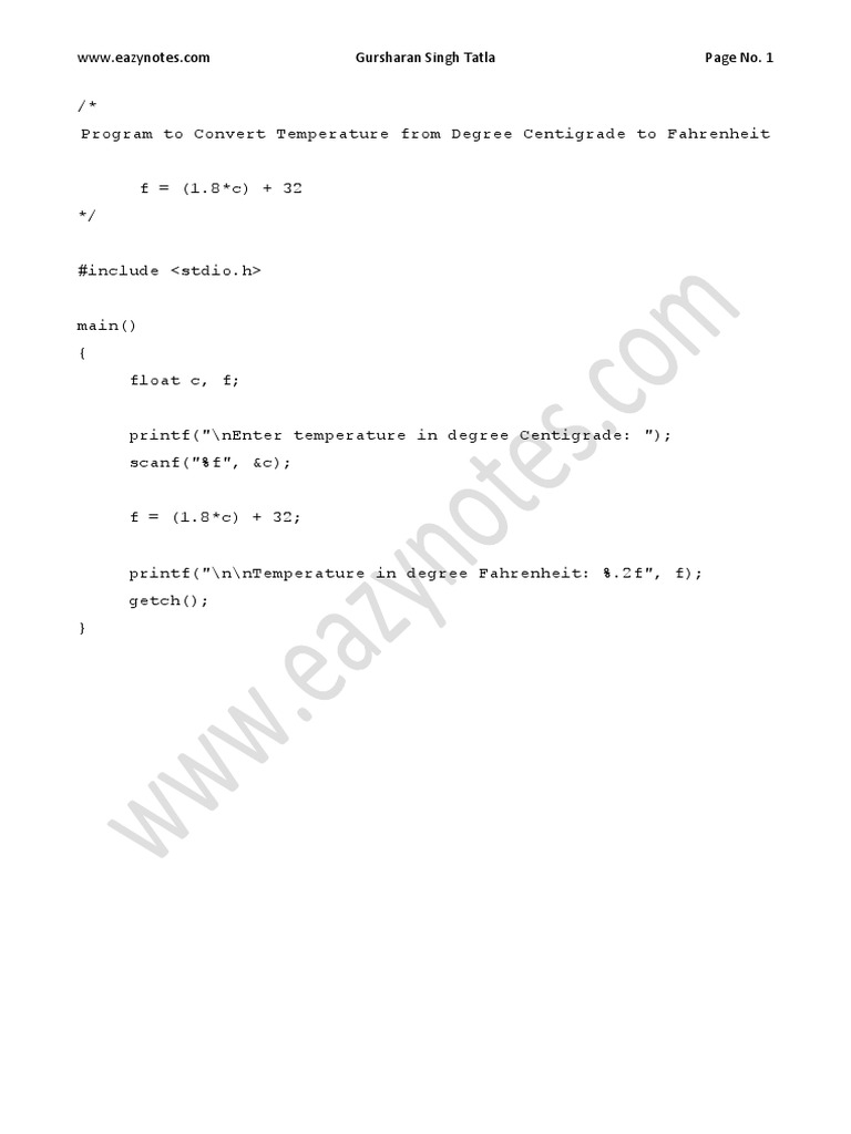 Program To Convert Temperature From Degree Centigrade To Fahrenheit | PDF