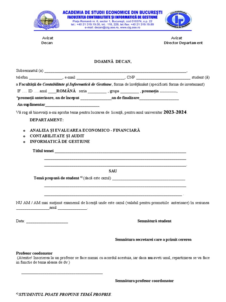 Cerere Alegere Tema Licenta | PDF