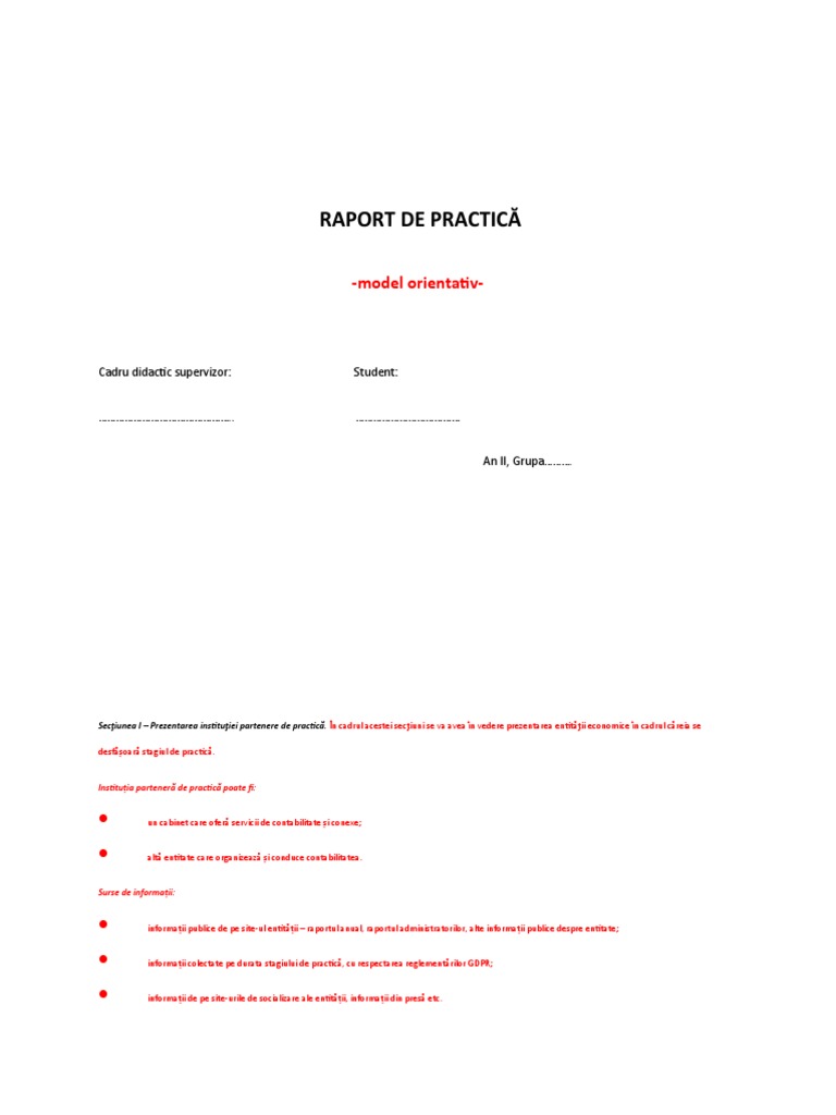 4.raport Practica Model Orientativ Licenta 2022 2023 | PDF