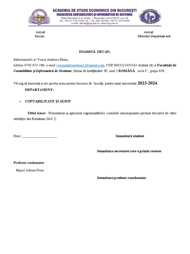 Cerere Alegere Tema Licenta | PDF