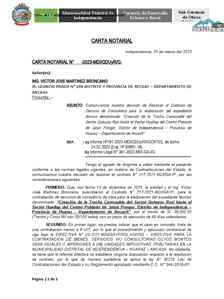 CARTA NOTARIAL - GDUyR | PDF | Gobierno local | Constitución