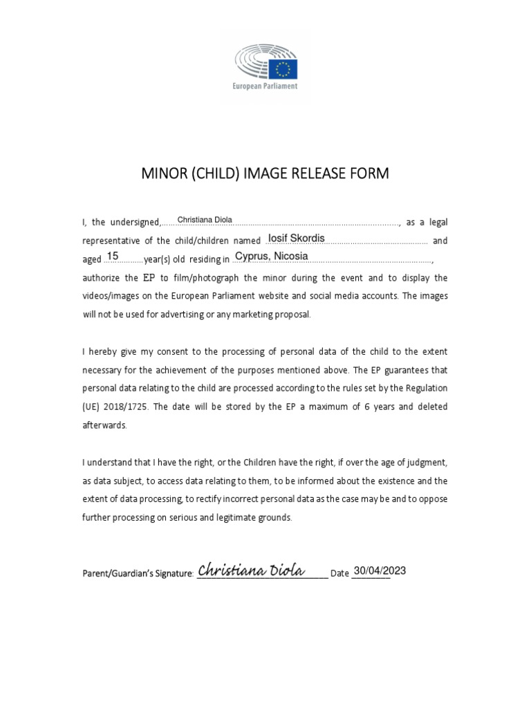Minor Image Rights Form | PDF