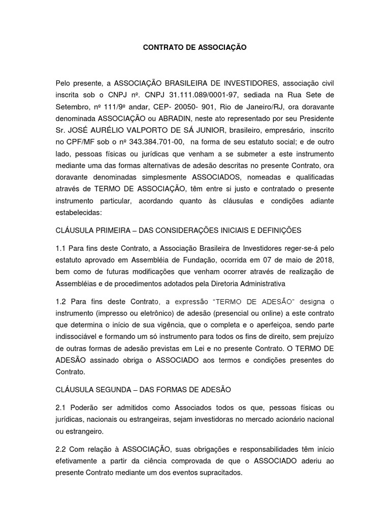 Contrato Associado Gratuito | PDF | Mercado de ações | Governança