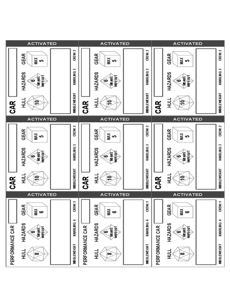 Gaslands Dice Dashboards BW | PDF