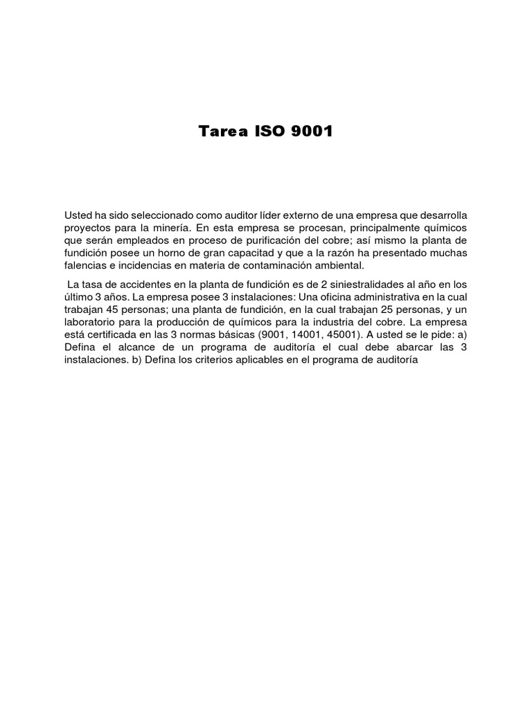 Tarea ISO 9001 | PDF | Auditoría | Minería