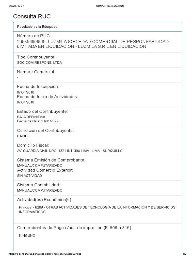 Ficha Ruc - Luzmila | PDF