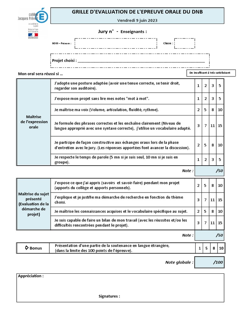Grille D'evaluation Oral 2023 | PDF | Linguistique | Cognition