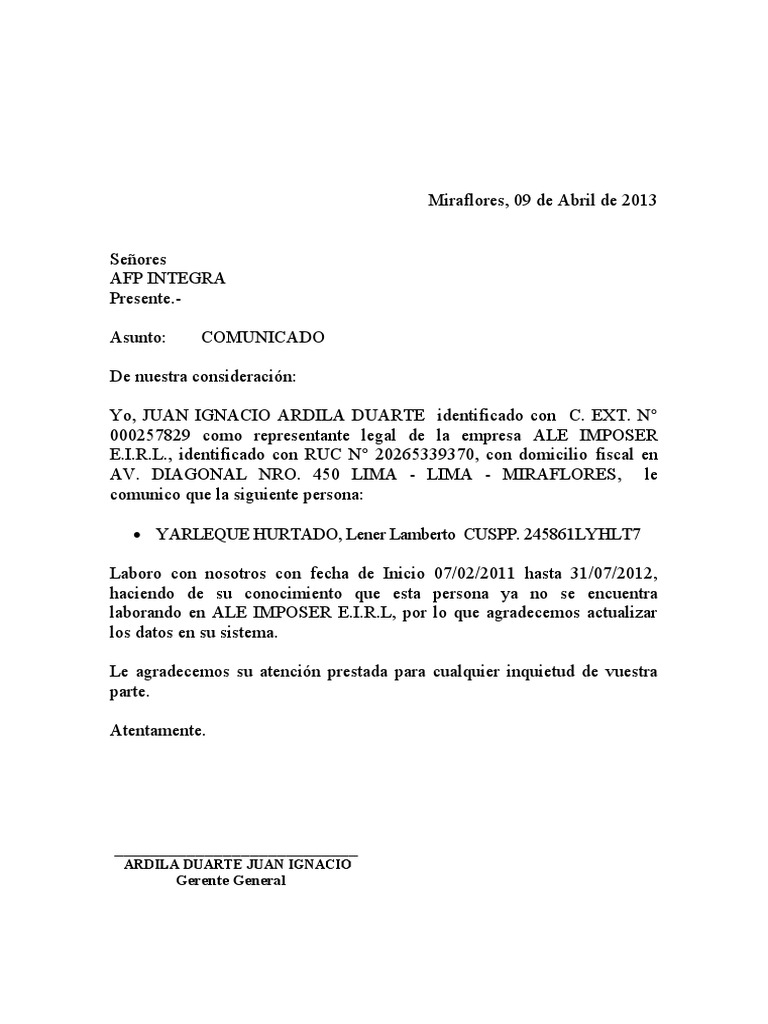 Carta Afp Integra | PDF