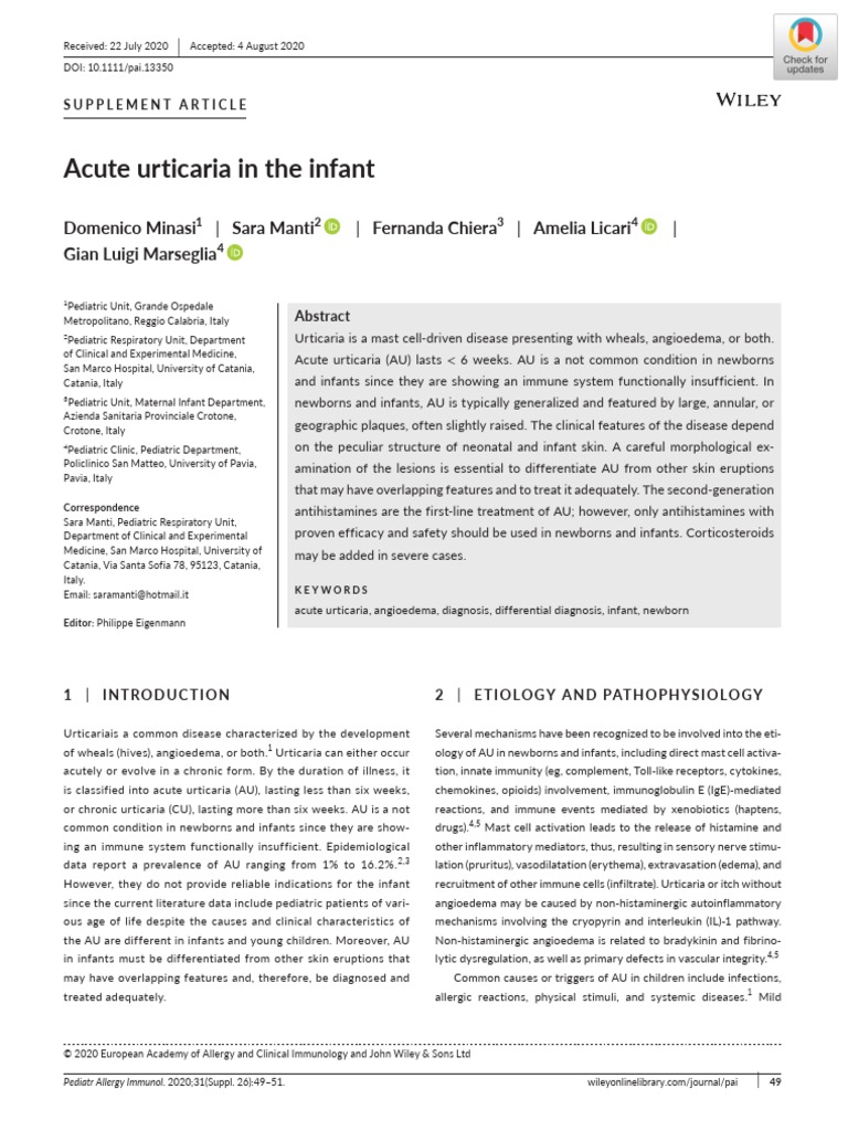 Acute Urticaria in The Infant | PDF | Immunology | Cutaneous Conditions