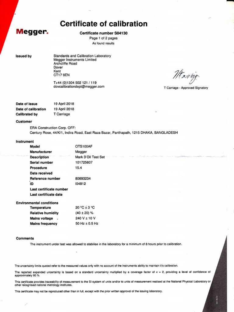 Megger - BDV - Calibration | PDF | Calibration | Science