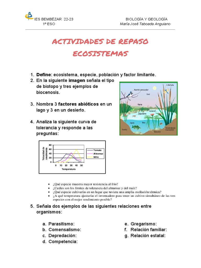 Actividades de Repaso. Ecosistemas | PDF