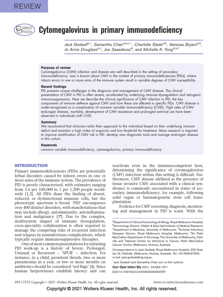 Cytomegalovirus in Primary Immunodeficiency | PDF | Immunodeficiency | Infection