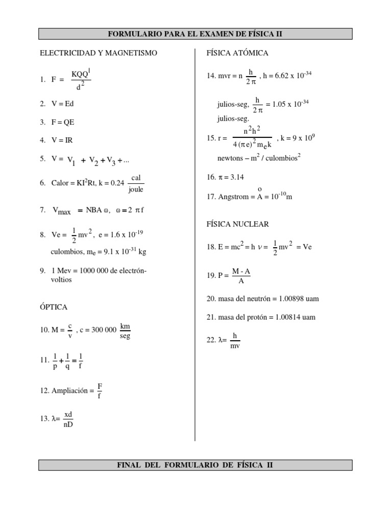 Formulario Física Ii | PDF