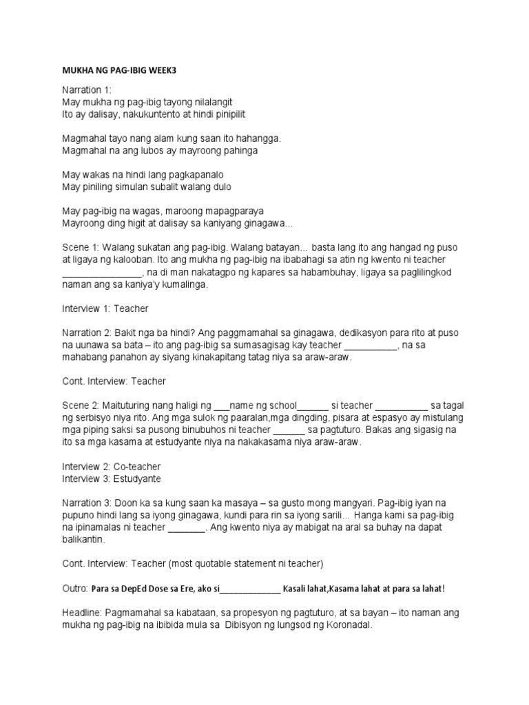 Mukha NG Pag-Ibig Week 3 | PDF