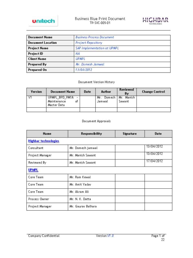 UPMPL - BPD - PM1A - Maintenance of Master Data | PDF | Business ...