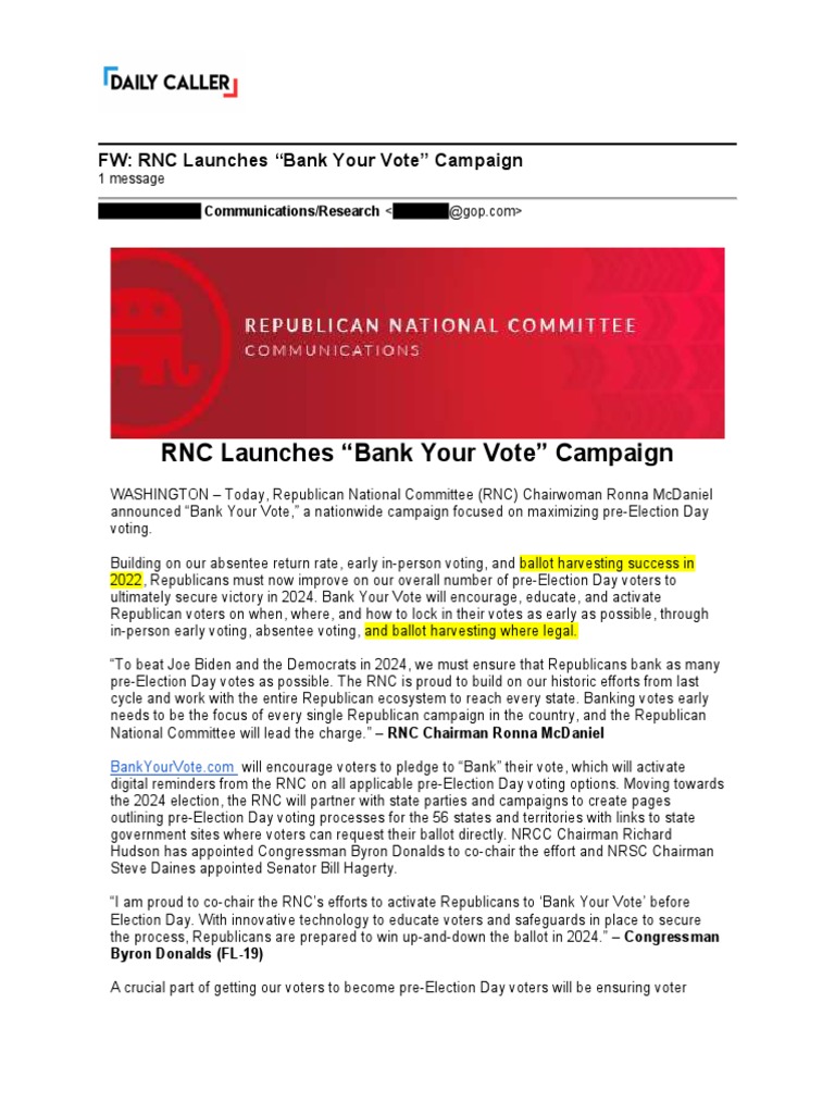 RNC Bank Your Vote Campaign Email | PDF | Republican National Committee ...