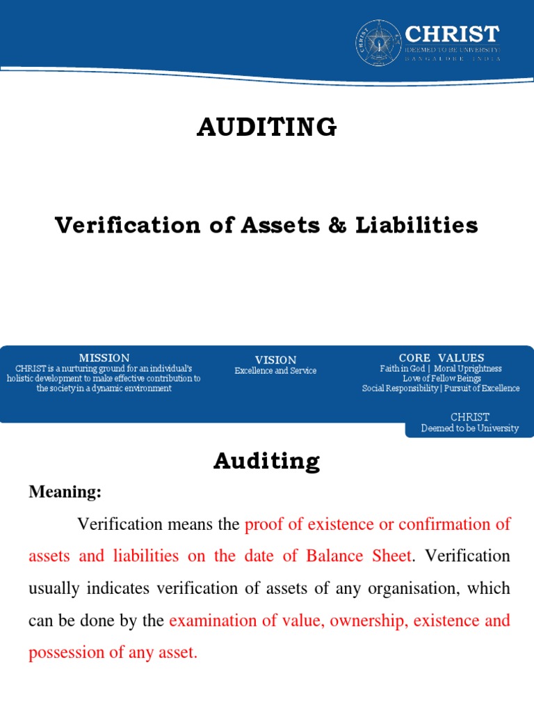 Verification of Assets and Liabilities | PDF | Goodwill (Accounting ...