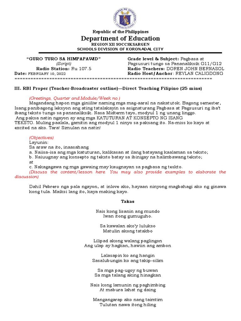 Pagbasa Module 1 | PDF