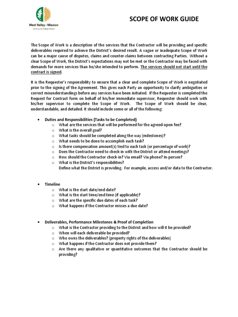 Contract Scope of Work Essentials | PDF | Business