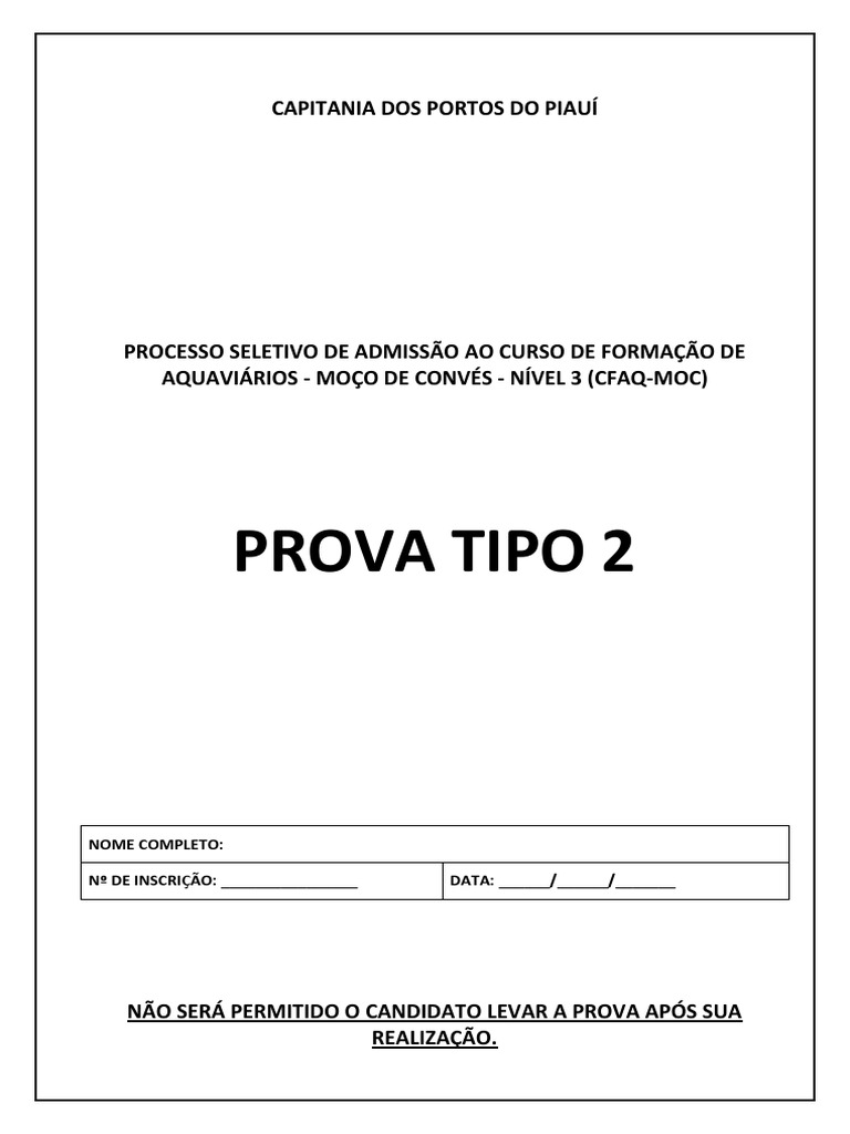 Modelo Prova Tipo 2 - Cfaq - Moc | PDF
