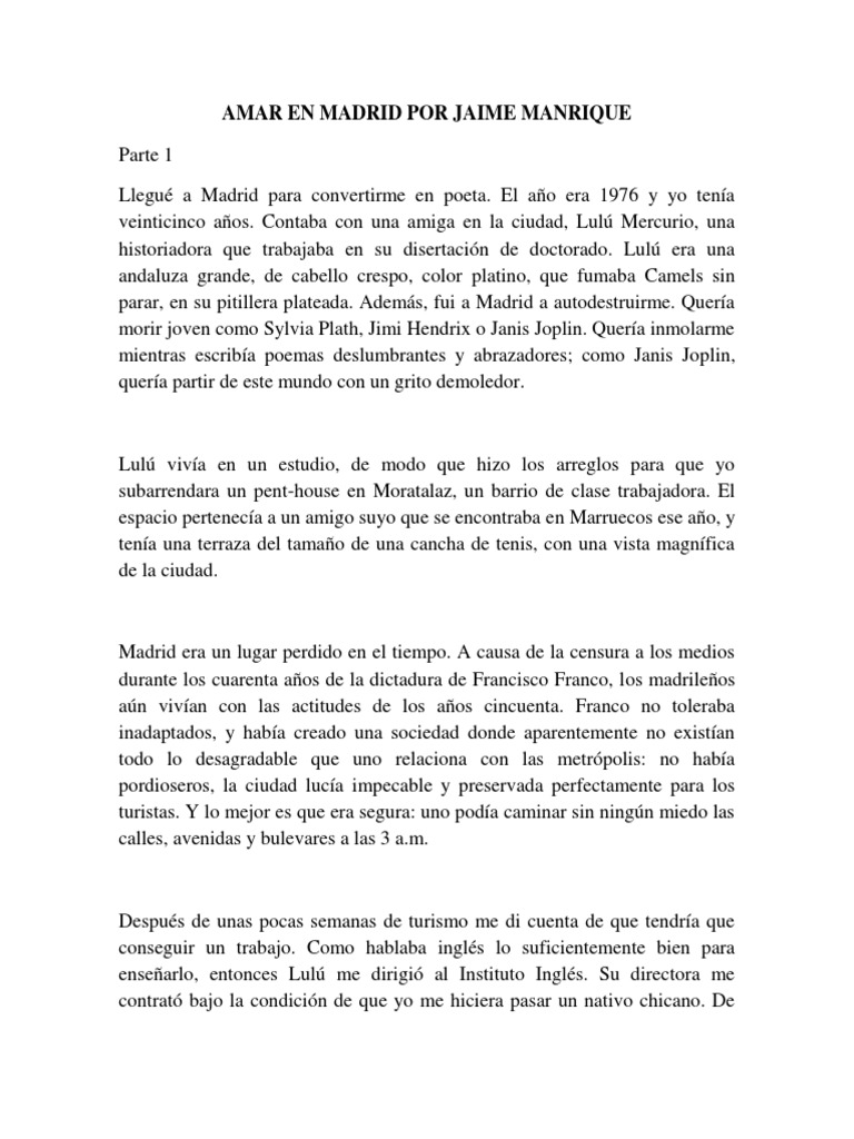 Amar en Madrid Por Jaime Manrique | PDF | Barcelona | Gabriel García Márquez