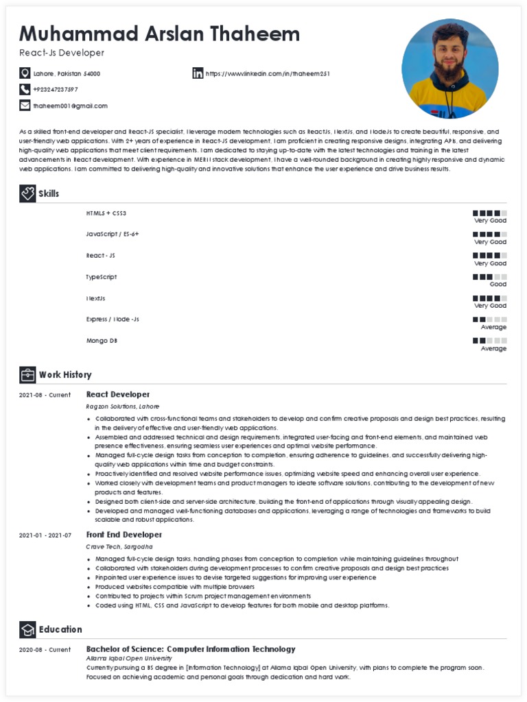 React-JS Developer in Lahore | PDF | World Wide Web | Internet & Web