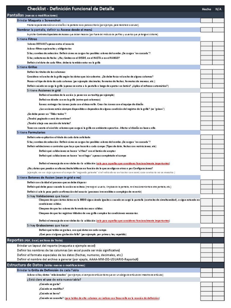 HR - Checklist Definicion Funcional de Detalle v1 | PDF | Software | Desarrollo de software