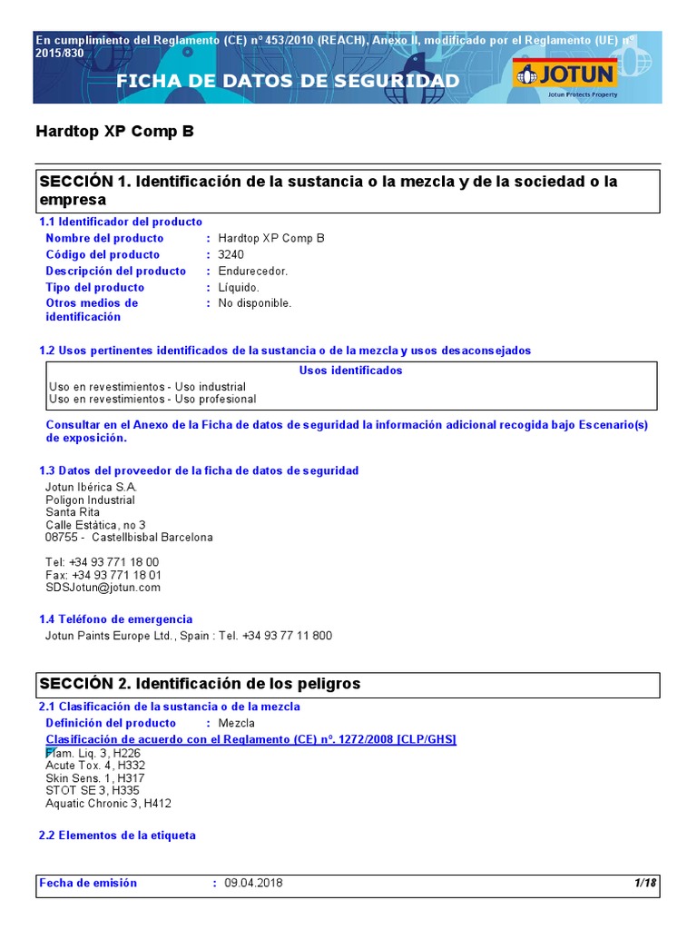 HDS JOTUN Hardtop XP Comp B | PDF | Agua | Asma