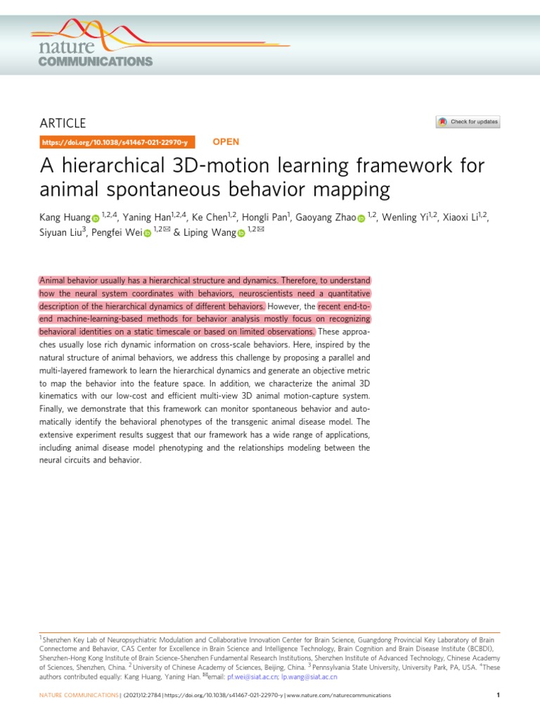 A Hierarchical 3d-Motion Learning Framework For Animal Spontaneous Behavior Mapping | PDF ...