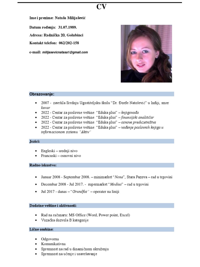 Nataša Milijašević CV | PDF