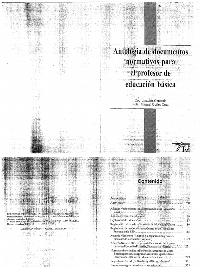 Antologia de Documentos Normativos para El Profesor de Educacion Basica ...